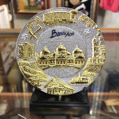 Jual Miniatur piring motif masjid baiturahman aceh |souvenir meja khas ...