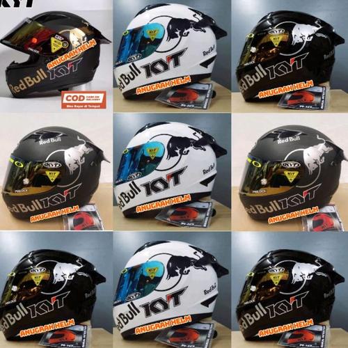 Jual HELM KYT R10 MODIF PAKET GANTENG REDBULL HELM FULLFACE SOLID BLACK ...