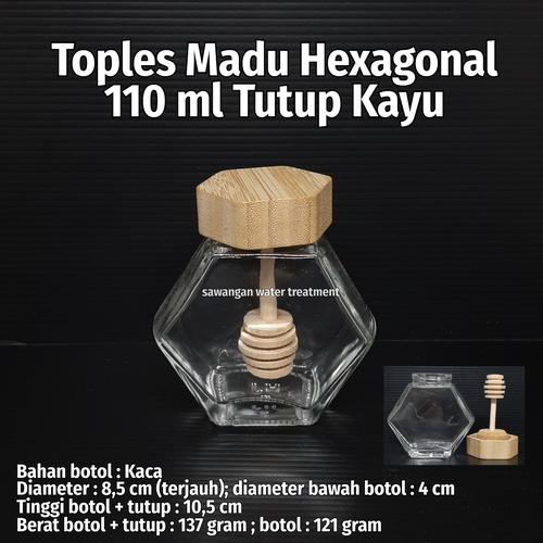 Jual Toples Kaca 110 ml hexagonal / Botol kaca madu 110ml tutup kayu ...