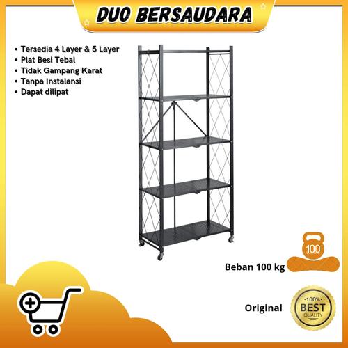 Jual rak besi lipat folding 5 tingkat/ rak dapur multilayer - Hitam, 4 ...