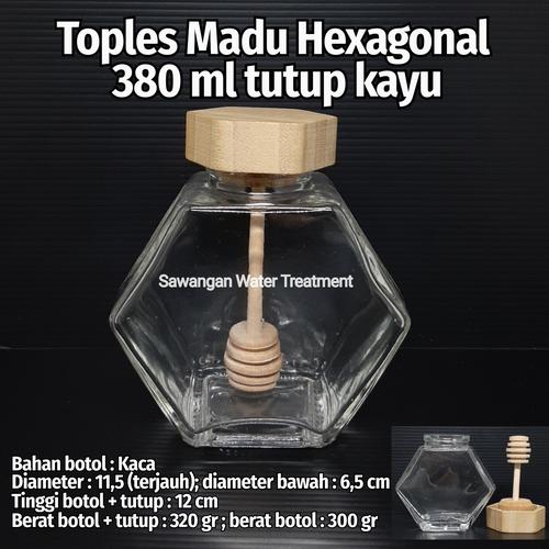 Jual Toples Kaca 380 ml hexagonal / Botol kaca madu 380ml tutup kayu ...