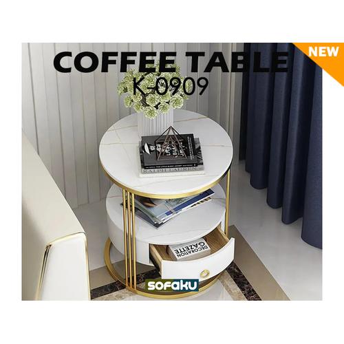 Promo COFFEE Table K-0909 - Modern Putih Meja Laci Nuansa Gold Motif ...