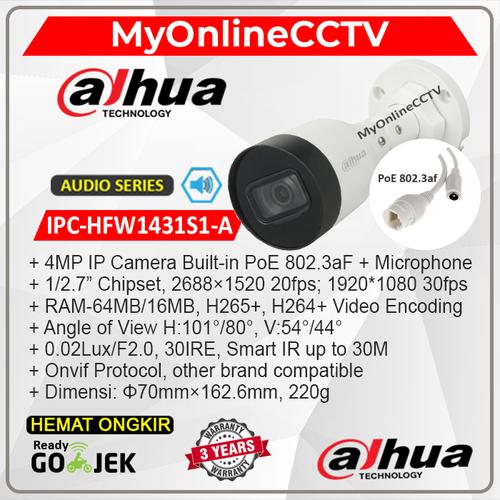 Promo DH-IPC-HFW1431S1-A-S4 Dahua Audio IP Camera CCTV POE Outdoor 4MP - NON AUDIO Cicil 0% 3x ...