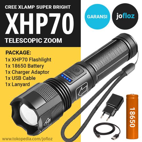 Promo Senter LED XHP70 ZOOM +Baterai 18650 Adaptor USB - XHP 70 P7 ...