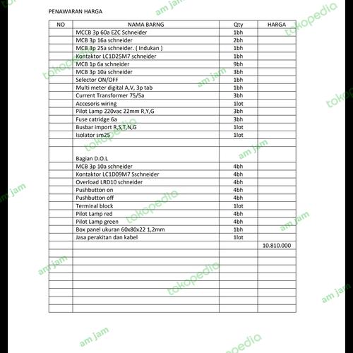Jual mccb 3p 60a-mcb 3p 25/16A panel distribusi + D.O.L. schneider ...