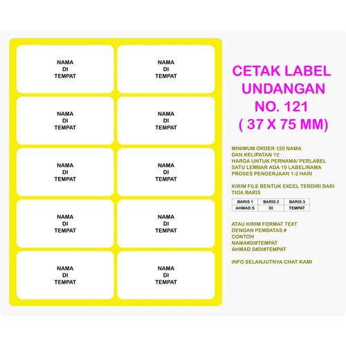 Jual CETAK LABEL UNDANGAN NO 121 UKURAN 37X75MM - Kota Tangerang ...