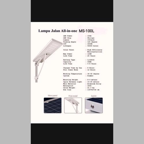 Jual lampu jalan led 100w 100 w panel surya solar sel all in one ...