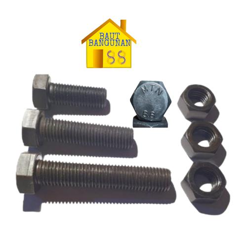 Jual baut mur baja 8.8 HTB m8x50mm full drat / hex bolt nut m8x5cm ...