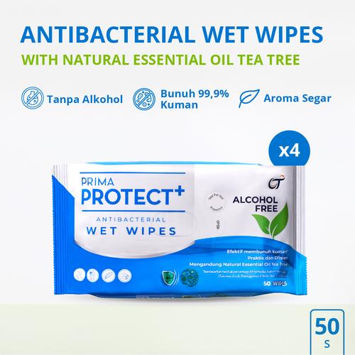 Promo Prima Protect+ Antibacterial Wet Wipes 50" (bundling 4 pcs ...