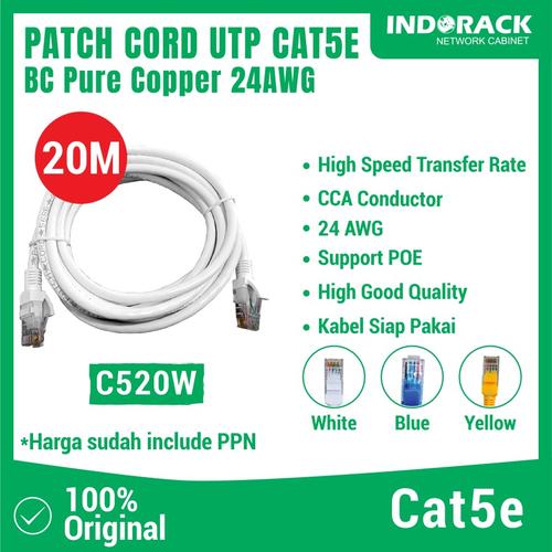 Jual KABEL LAN 20M PATCH CORD UTP 20Meter Lengkap RJ45 Cat5 - Putih ...