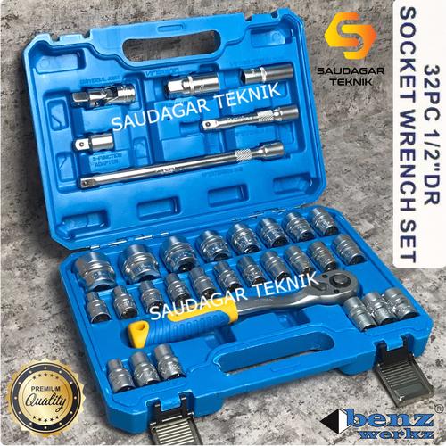 Jual Kunci Shock Set 32 Pcs 1/2" 6PT 12PT Sok Socket Wrench Set 1/2 ...