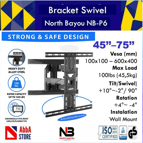 Jual Nort Bayou NB P6 40-75 Inch Bracket Breket Braket TV NB P6 Swivel ...
