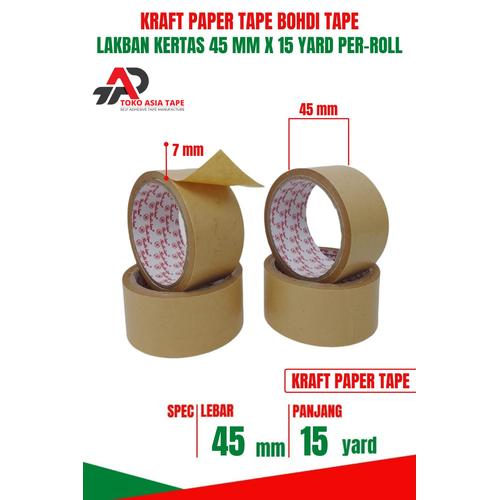 Jual LAKBAN KERTAS KRAFT PAPER TAPE 45MM X 15 YARD BODHI TAPE 1 ROLL ...