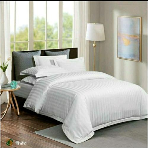 Jual sprei set/linen hotel bahan premium 100% cotton 300TC stripe putih ...