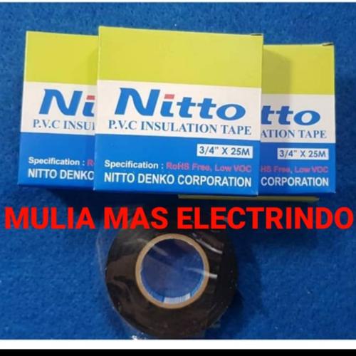 Jual NITTO ISOLASI LISTRIK ORIGINAL Tape Hitam PVC kabel nito 3/4" 25M ...