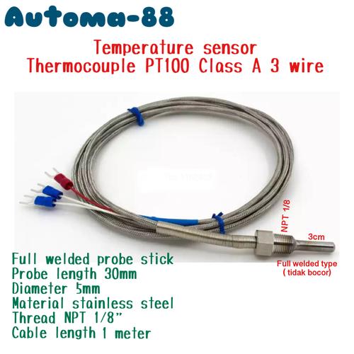 Jual Temperature Sensor PT100 3 wire NPT 1/8" 30mm Stainless Full ...