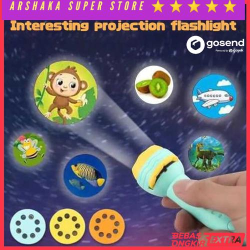 Jual Senter Lampu Proyektor Mainan Anak Template Gambar Lucu - Hijau ...