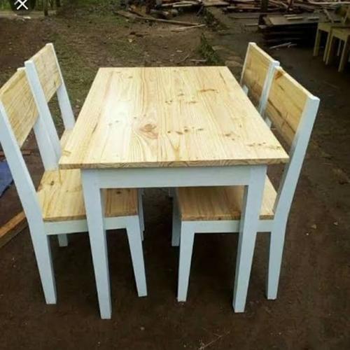 Jual meja makan cafe resto kayu jati belanda warna putih atas natural ...