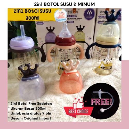 Jual 2in1 Botol Susu 300ml Botol Minum Anak Free Sedotan Crown - 2in1 ...