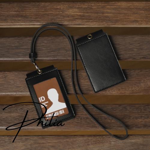 Jual FRONT - ID Card Magnet Lanyard KULIT NAME TAG ID Card Holder ...