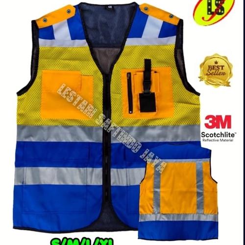 Jual SAFETY VEST BAHAN TASLAN KOMBINASI JARING WARNA KUNING/BIRU BENHUR ...