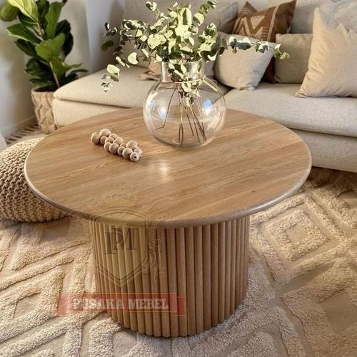 Jual round table, meja tamu kayu bulat minimalis, coffe table kayu ...