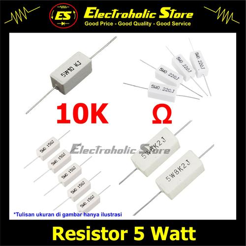 Jual Resistor 5W 10K Ohm Kapur 5 Watt 5Watt 10Kohm 10K R 10KR 10000 10. ...