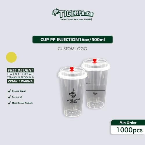 Jual Cup PP Injection 16oz/500ml - Custom logo - Bening, Black ...