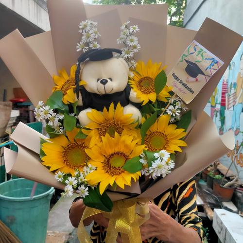 Promo buket wisuda, graduation, kelulusan, bunga asli, bunga matahari ...