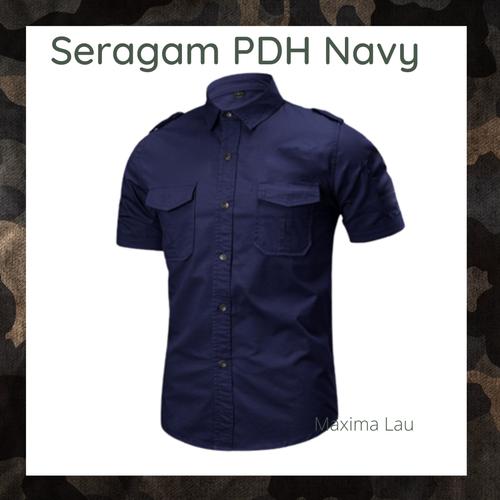 Jual Kemeja PDH Biru Navy Dongker Polos Lengan Pendek S M L XL XXL XXXL ...