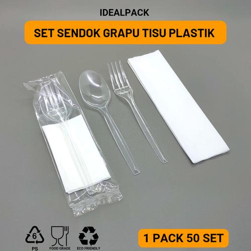 Jual Set Sendok Garpu Tisu Steril Bening ( Sendok + Garpu + Tisu ...