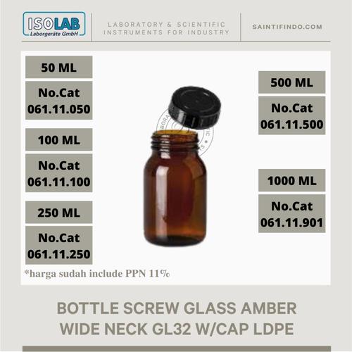Jual ISOLAB BOTTLE SCREW GLASS AMBER WIDE NECK GL32 WITH CAP - 500 ml - Kota Medan - Berkat ...