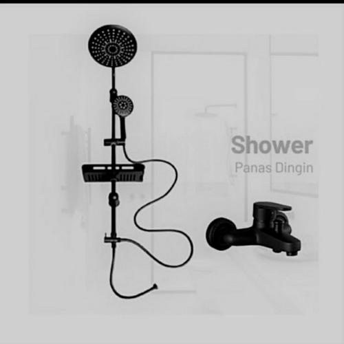 Jual Shower tiang +Kran mixer panas dingin stainless hitam /Shower set ...