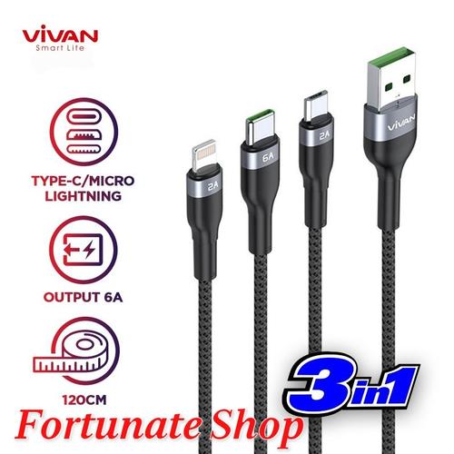 Jual VIVAN Kabel Data 3 in 1 Fast Charging 6A Micro USB Lightning Type C - Jakarta Pusat ...