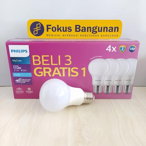 Jual Balon Lampu LED Philips 8 WATT PUTIH (PAKET 3bh Gratis 1) MyCare ...