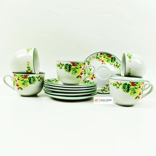 Jual Cangkir Set Keramik Teh Kopi Motif Shabby GREEN Rossie 12 Pc ...