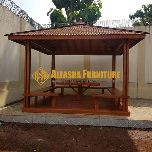 Jual gazebo minimalis modern jati / gazebo kayu jati / saung minimalis ...