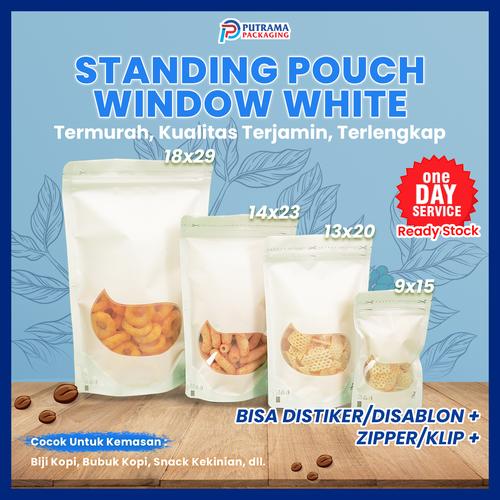 Jual Kemasan Ecer Standing Pouch Window Putih 14x23 ( ISI 10 PCS ...