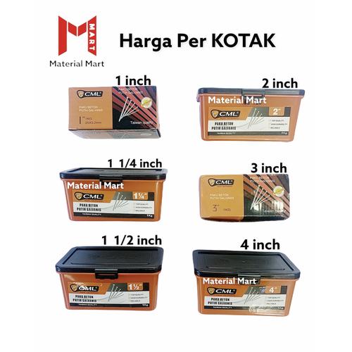 Jual Paku Beton Putih Galvanis 1 Inch |Paku Tembok 1 1/4 | 1 1/2 2" | 3 ...