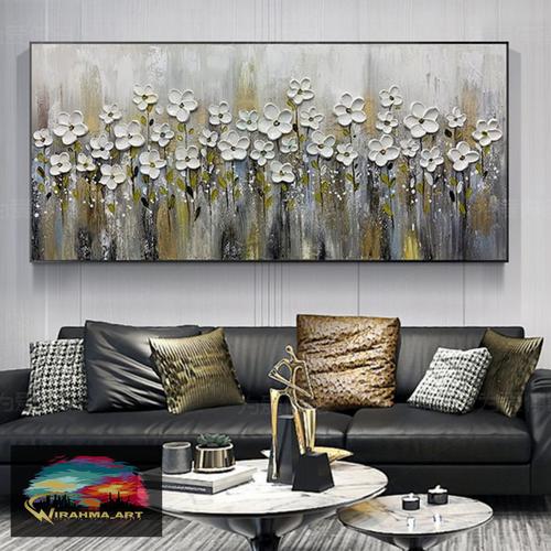 Jual lukisan bunga texture putih modern art elegan 120 x 60 cm - Kab ...