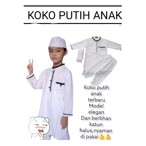 Jual setelan koko putih anak lis hitam lengan panjang usia 4-12thn ...