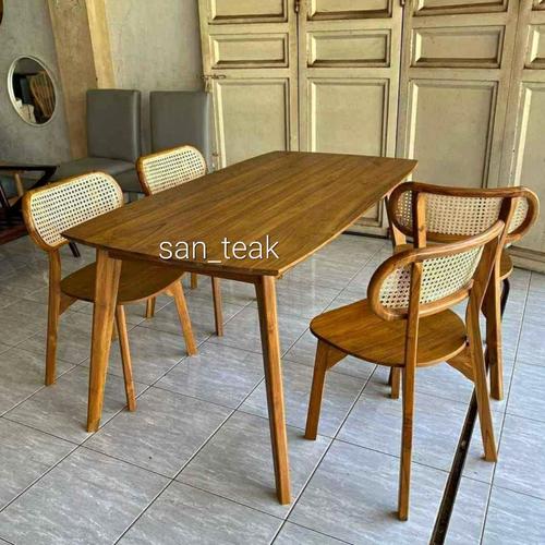 Jual set meja makan rotan minimalis kayu jati 4 kursi dining set rattan - natural kayu - Kab ...