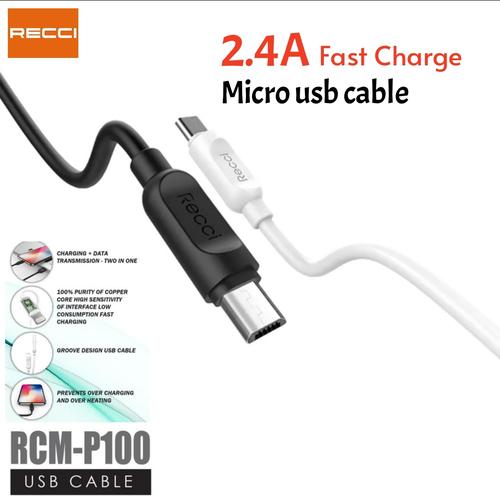 Jual RECCI USB Cable 100CM 2.4A Safe Chip RCM-P100 Micro Hitam/Putih ...