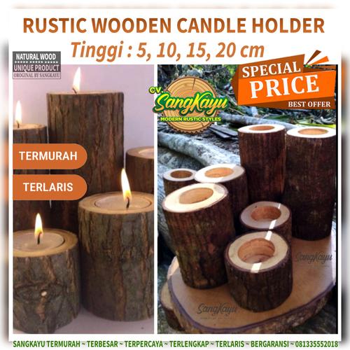 Jual Rustic candle holder tea lights dekorasi tempat lilin kayu no ...