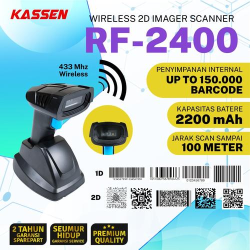 Jual BARCODE SCANNER UP TO 400M TAHAN 7 HARI KASSEN RF-2400 1D/2D ...