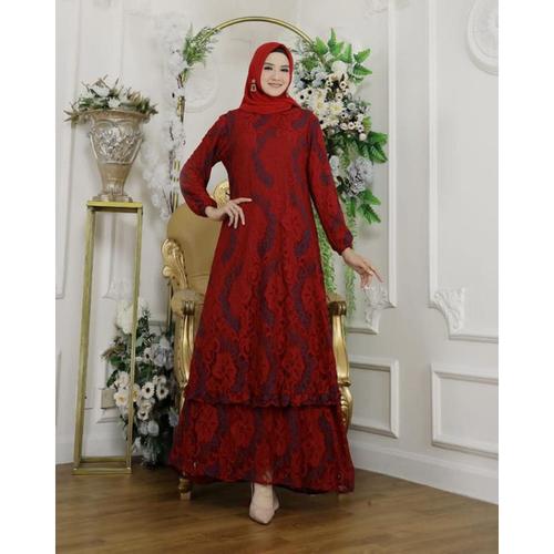 Jual Gamis Brokat Malaysia Cantik - merah kombi, M - Kota Pekanbaru ...
