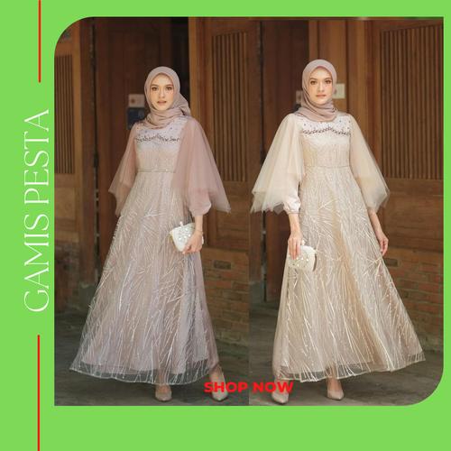 Jual Gamis Luna Dress Tile Brokat Gaun Pesta Maxi Baju Kondangan wanita ...