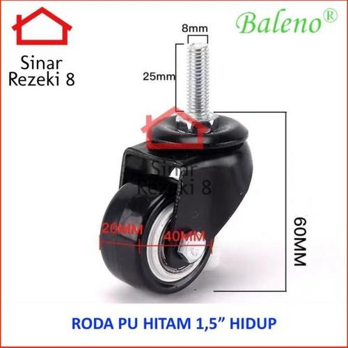 Jual Roda Pu Hitam 1,5” inch Hidup DRAT / Putar Caster Troly Troli ...