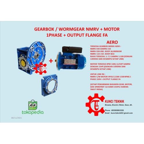 Jual wormgear/ reducer NMRV 063 RASIO 7.5- 80 + 0.75HP 1phase + Flange FA - 1 : 80 - Kota ...