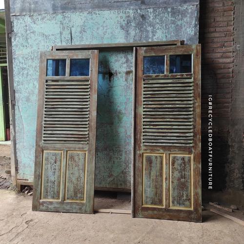 Jual Pintu Utama Kupu Tarung Jati Model Krepyak Vintage dengan Kaca ...